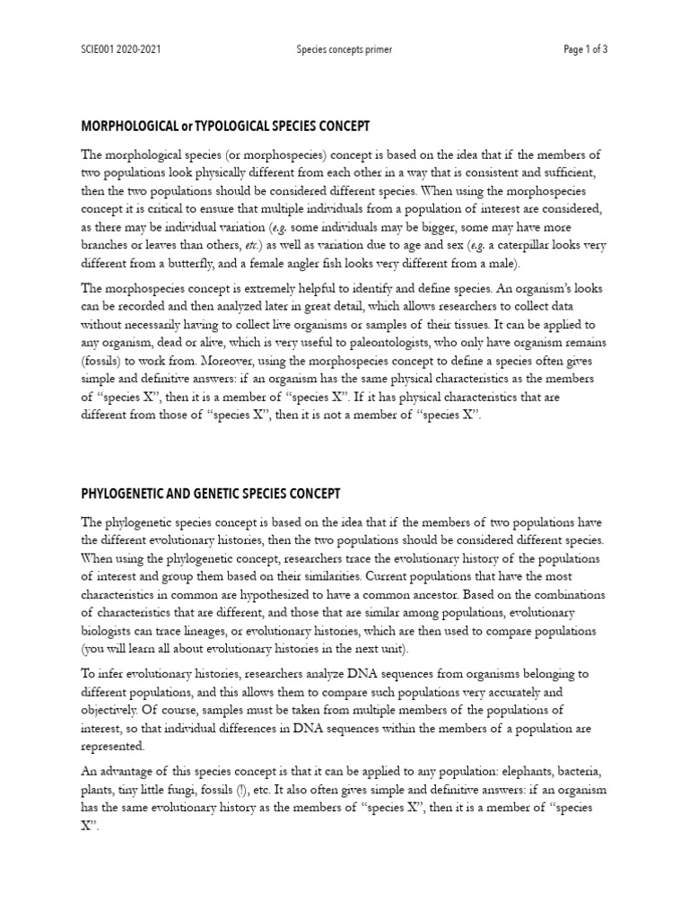 Species Concepts Primer Pdf Species Evolution