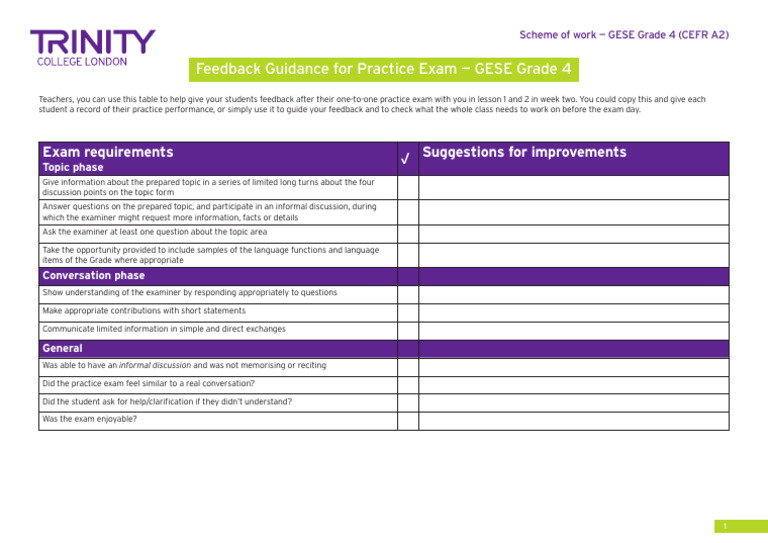 18 GESE G4 Feedback guidance for practice exam | PDF