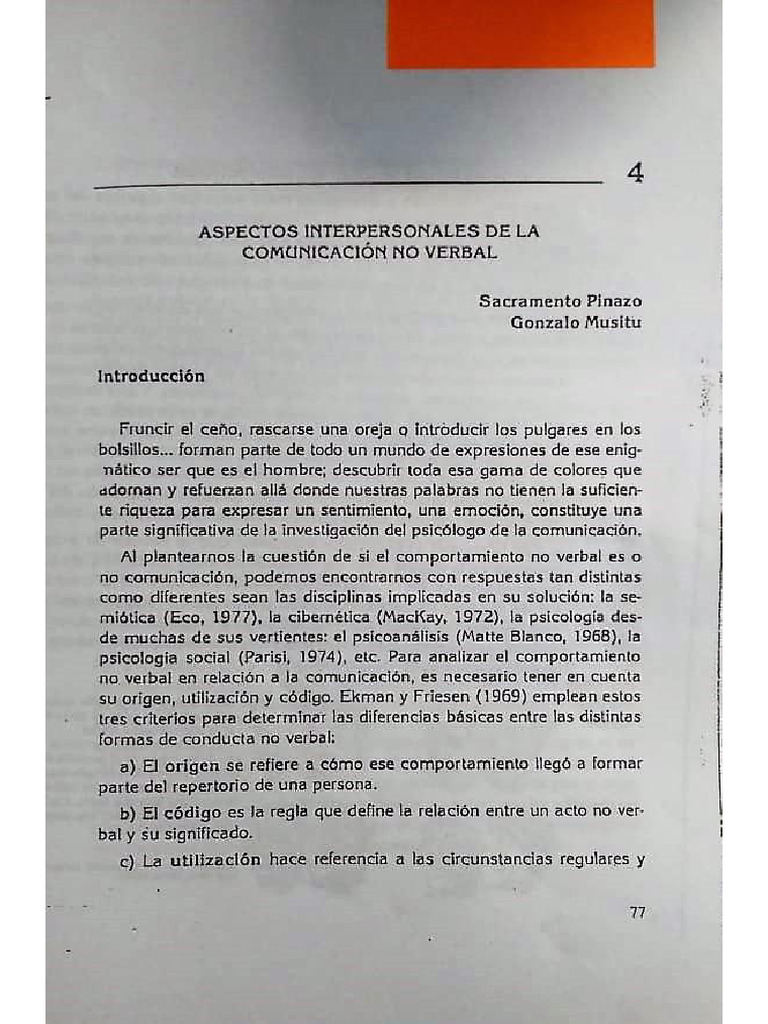Aspectos No Verbales de La Comunicacion No Verbal - Pinazo-Musitu | PDF