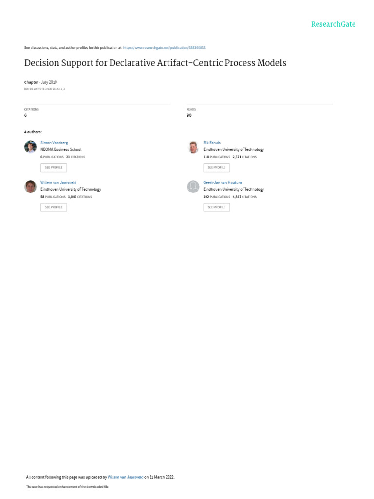 2019 - Decision Support For Declarative Artifact-Centric Process Models ...