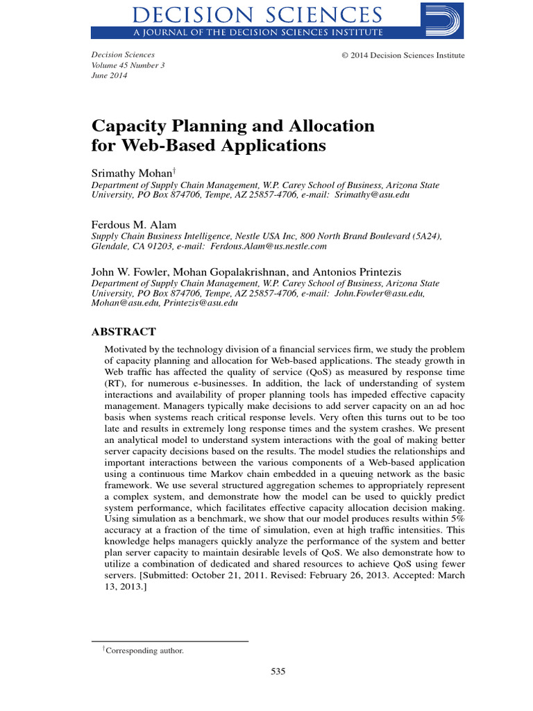 2014 - Capacity Planning and Allocation For Web-Based Applications | PDF | Quality Of Service ...