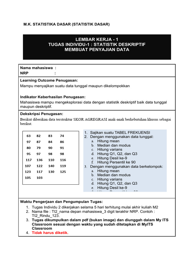 Tugas Statistik Deskriptif untuk Mahasiswa | PDF | Metode & Bahan Ajar