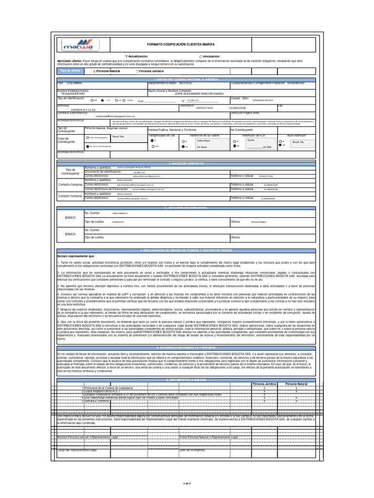 Formato Formulario Registro de Cliente | PDF | Bancos | Bogotá