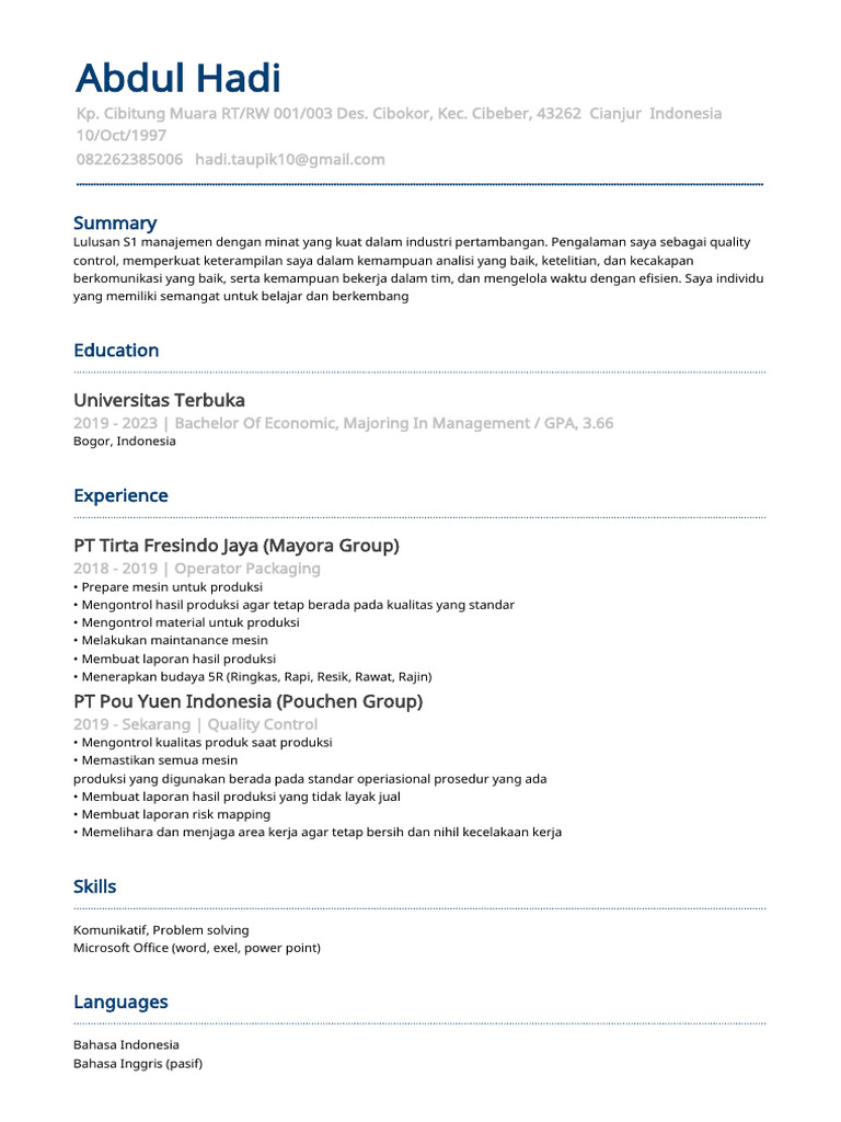 Contoh CV Pertambangan | PDF