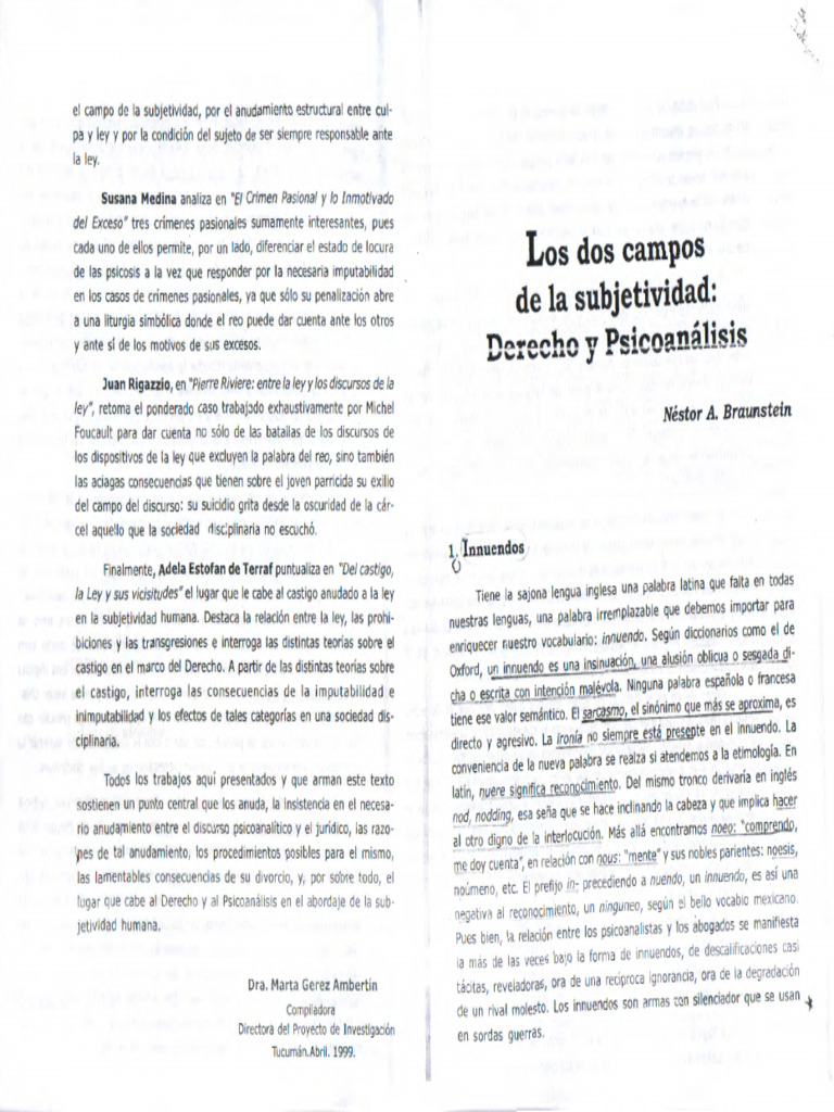 11 Braunstein. Derecho y Psicoanalisis | PDF | Jacques Lacan