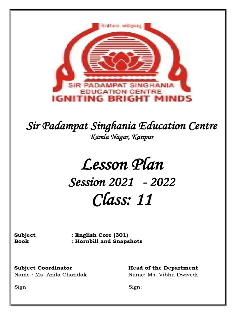 Class 11 English Lesson Plan 2021-22 | PDF