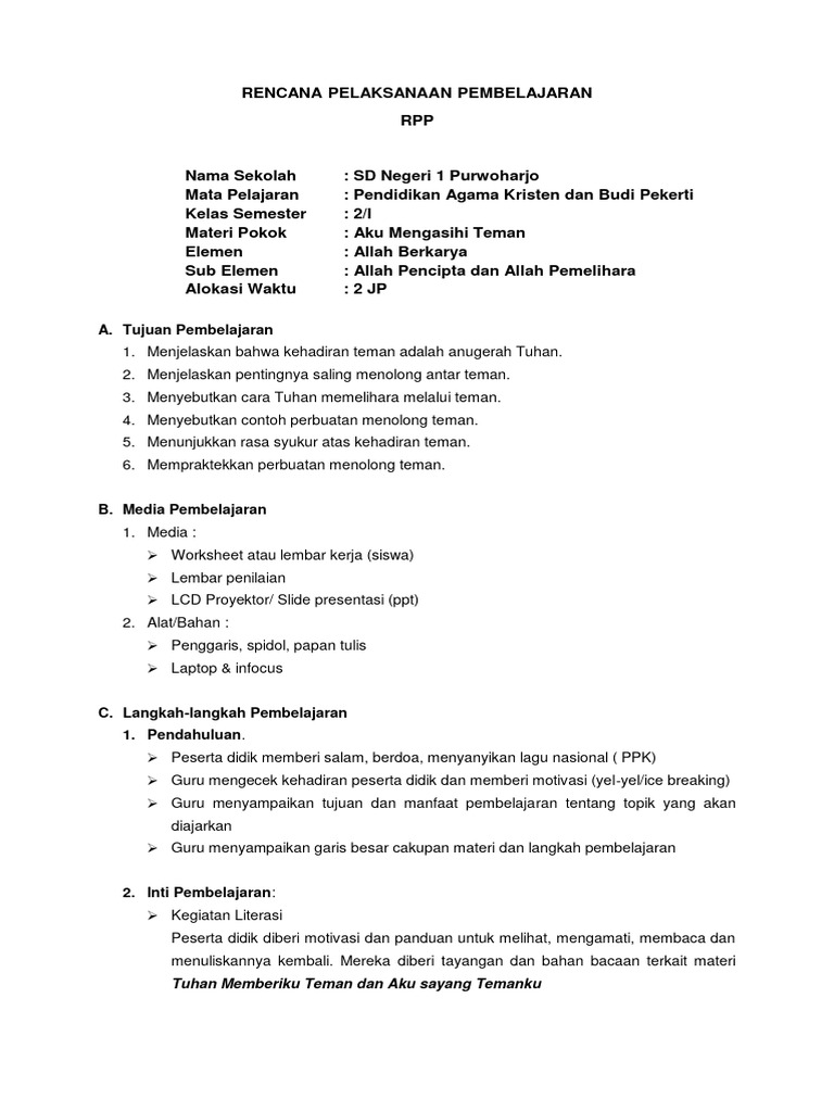 RPP Pak Kelas 2 SMT 1 | PDF