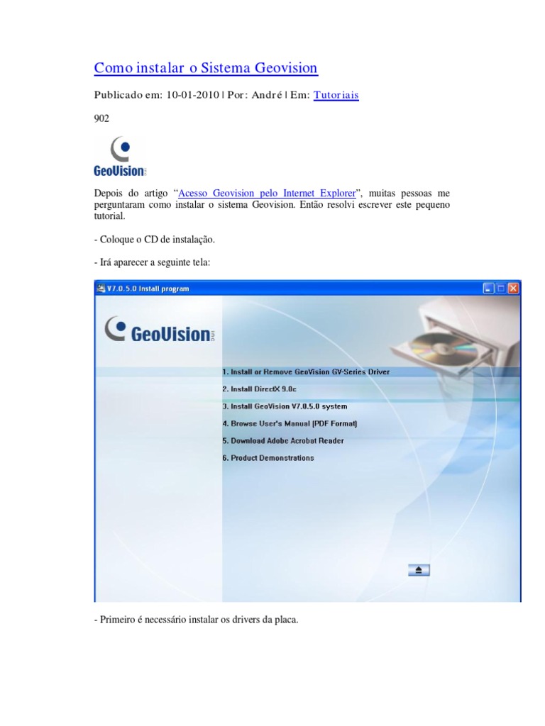 Como Instalar o Sistema Geovision | Download grátis PDF | Endereço de ...