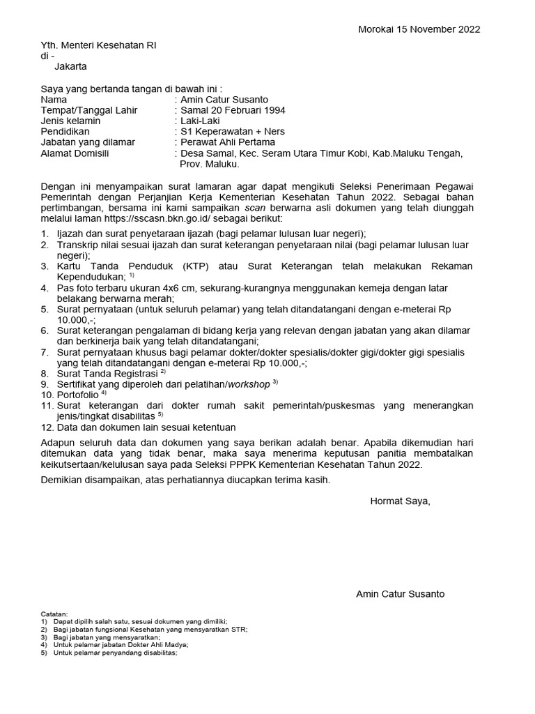 3 Lampiran III Format Surat Lamaran CPPPK | PDF | Pengelolaan Keuangan & Uang | Hukum