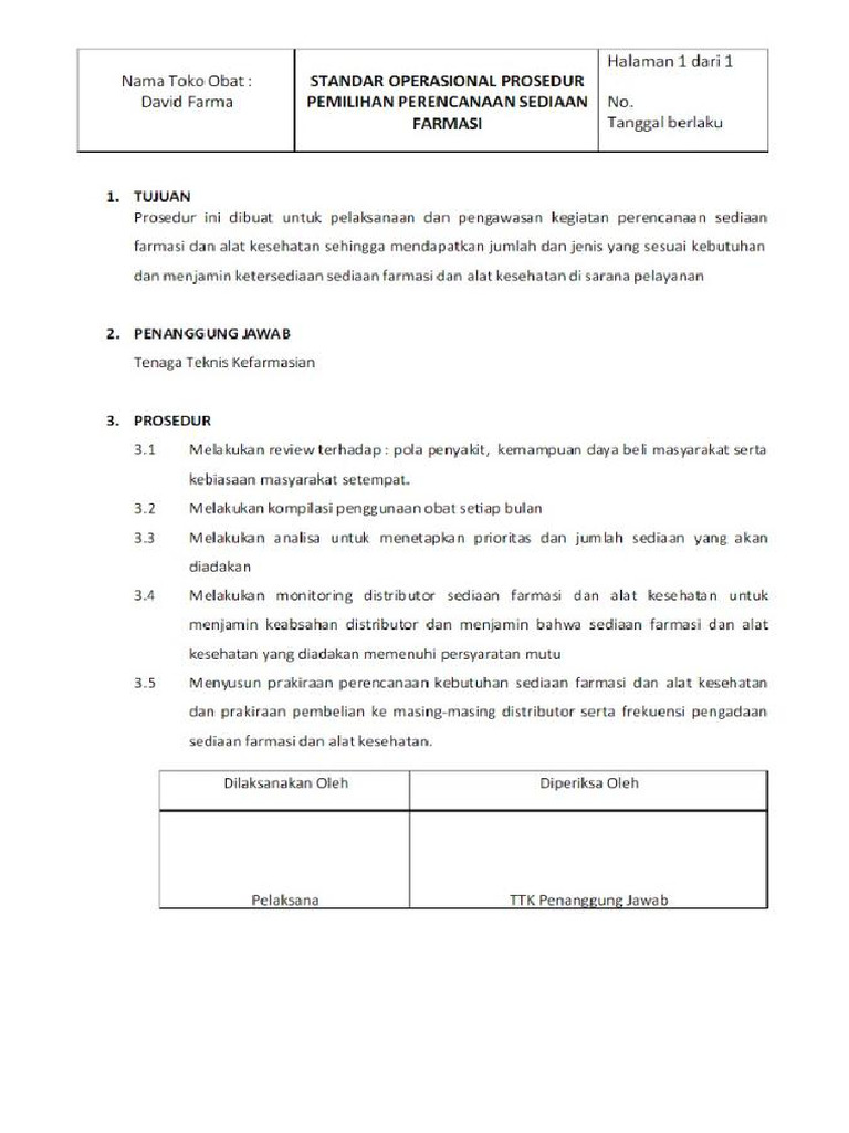 Sop Pelayanan Toko Obat | PDF