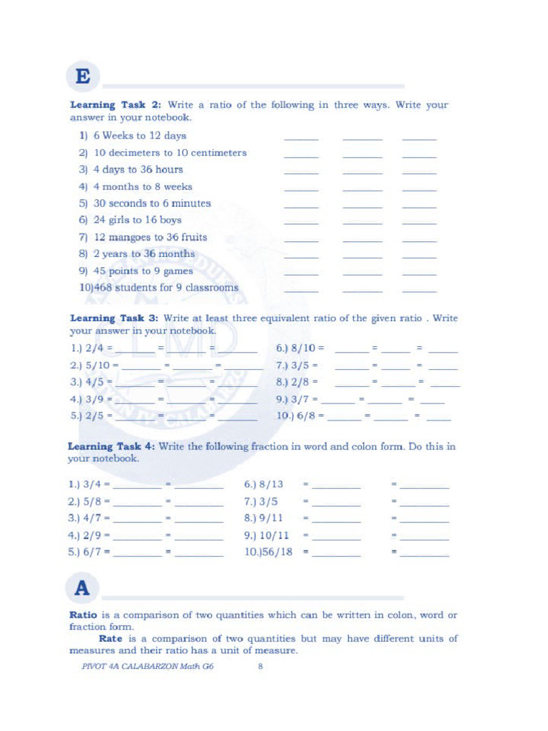 activity ratio and proportion | PDF
