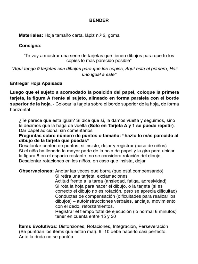 Protocolo - Bender (Apuntes) | PDF | Sicología | Ciencias del ...