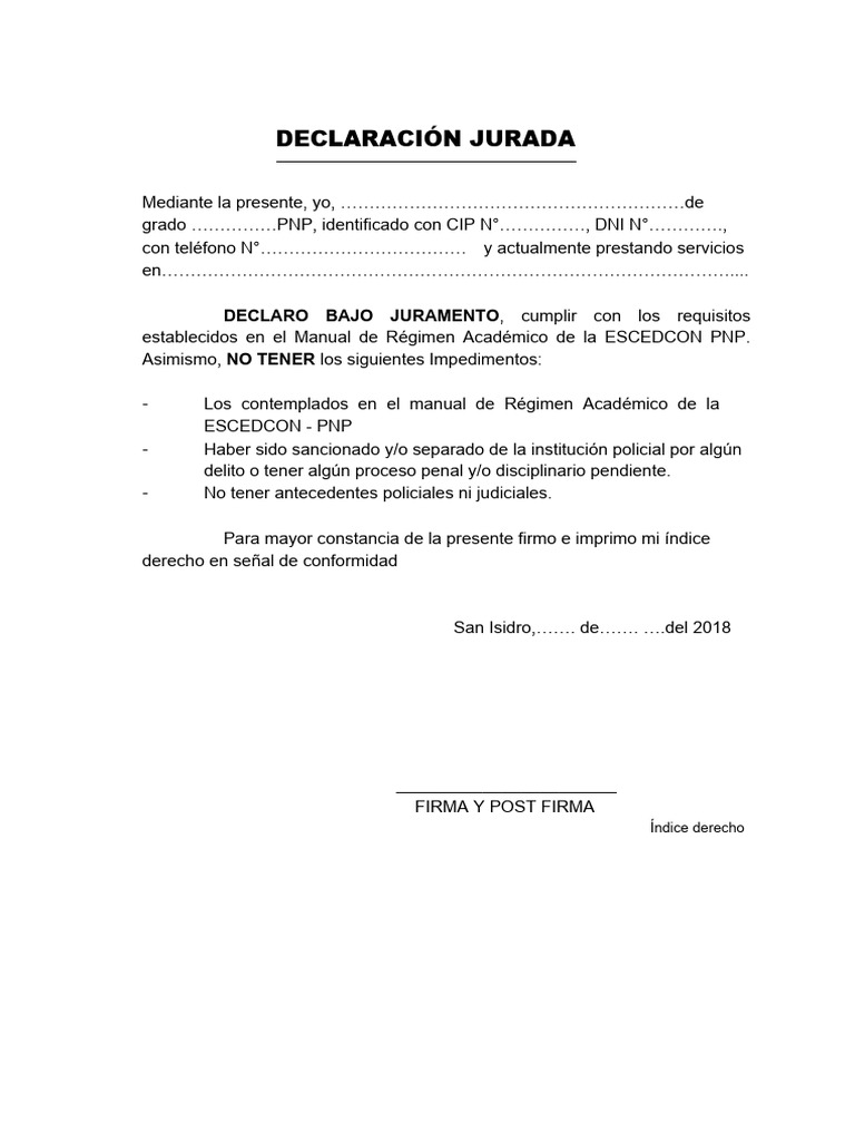 Declaracion Jurada | PDF