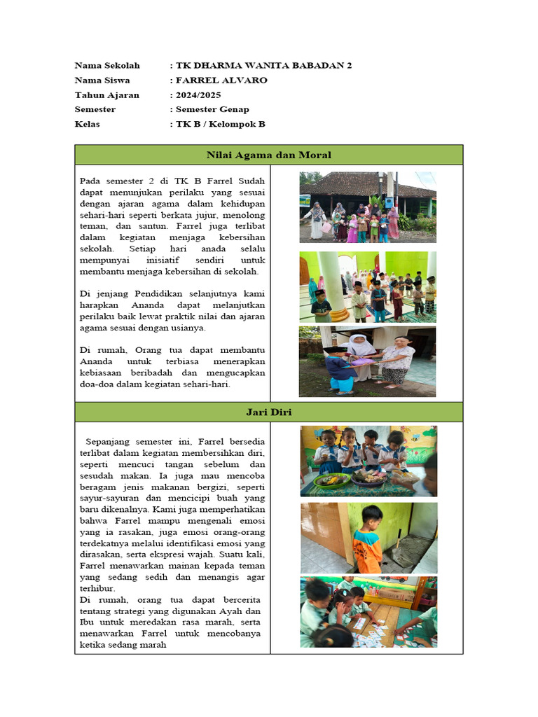 Rapot TK Kurikulum Merdeka | PDF