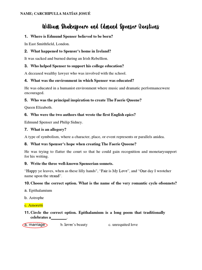 Edmund Spenser and Shakespeare Analysis | PDF | Edmund Spenser ...