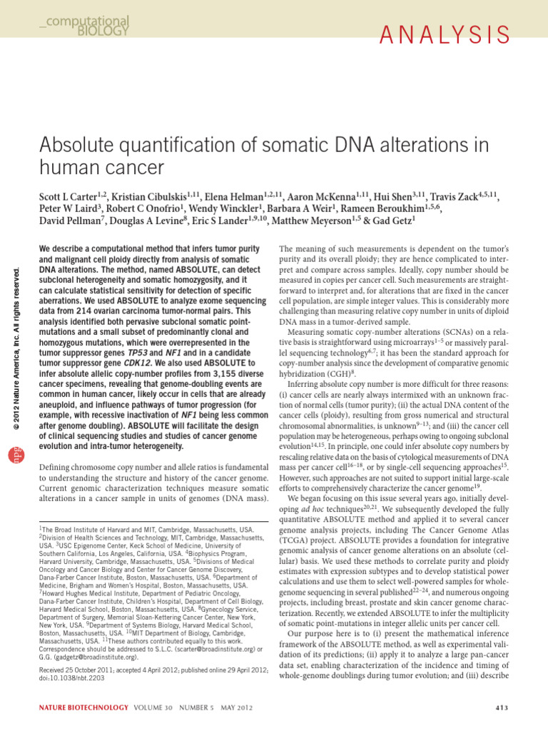 Absolute Quantification of Somatic DNA Alterations in Human Cancer ...