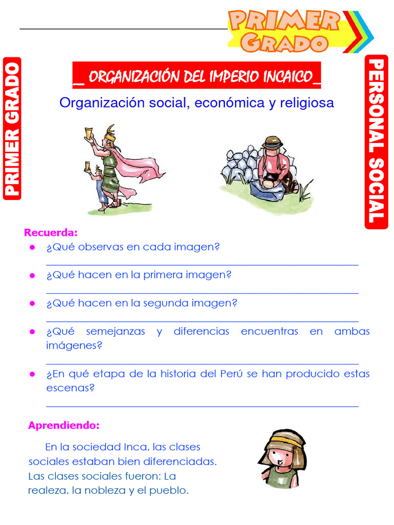 Organizacion Del Imperio Incaico para Primer Grado de Primaria | PDF | Imperio Inca