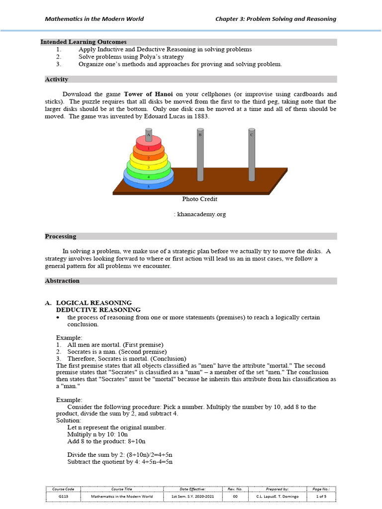 Problem Solving and Reasoning | PDF | Reason | Deductive Reasoning Problem Solving and Reasoning | PDF | Reason | Deductive Reasoning