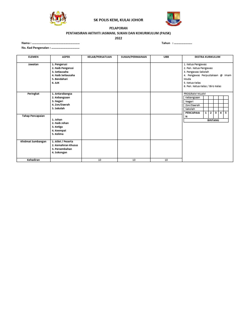 BORANG MANUAL PAJSK | PDF