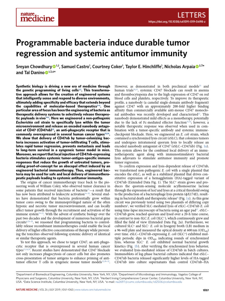 Engineered Bacteria for Tumor Immunotherapy | PDF | Health Sciences ...