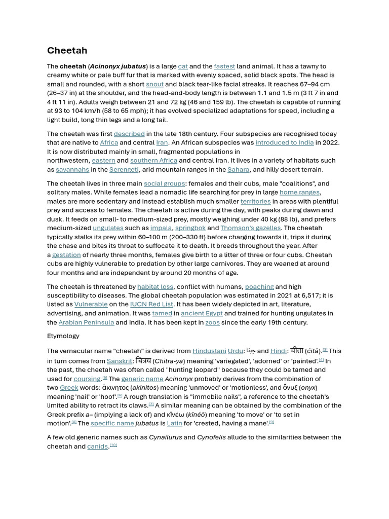 Cheetah | PDF | Zoology | Mammals Of Africa