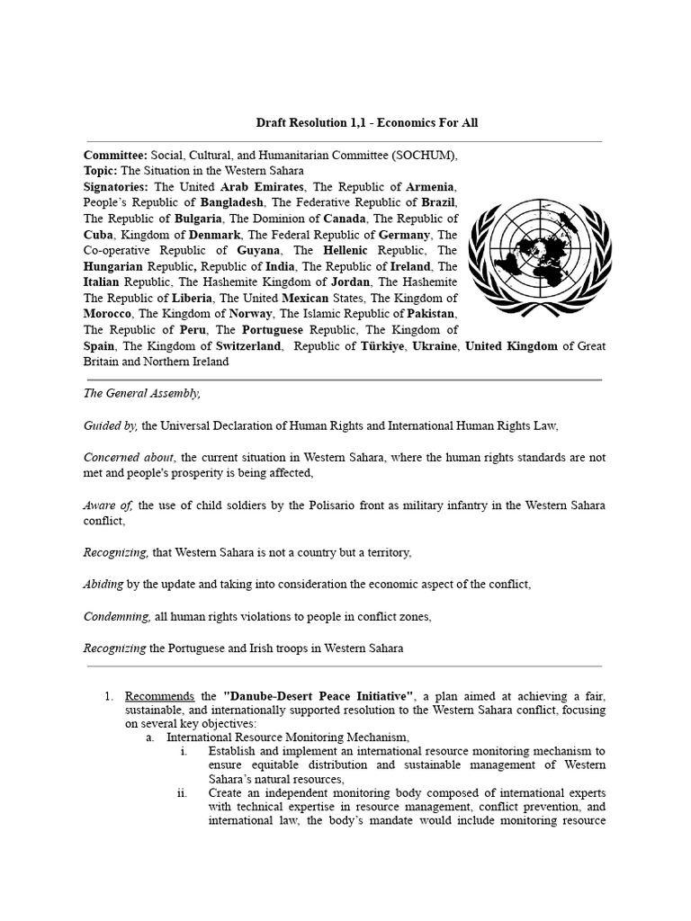 Draft Resolution - Economics For All | PDF | Western Sahara | United ...