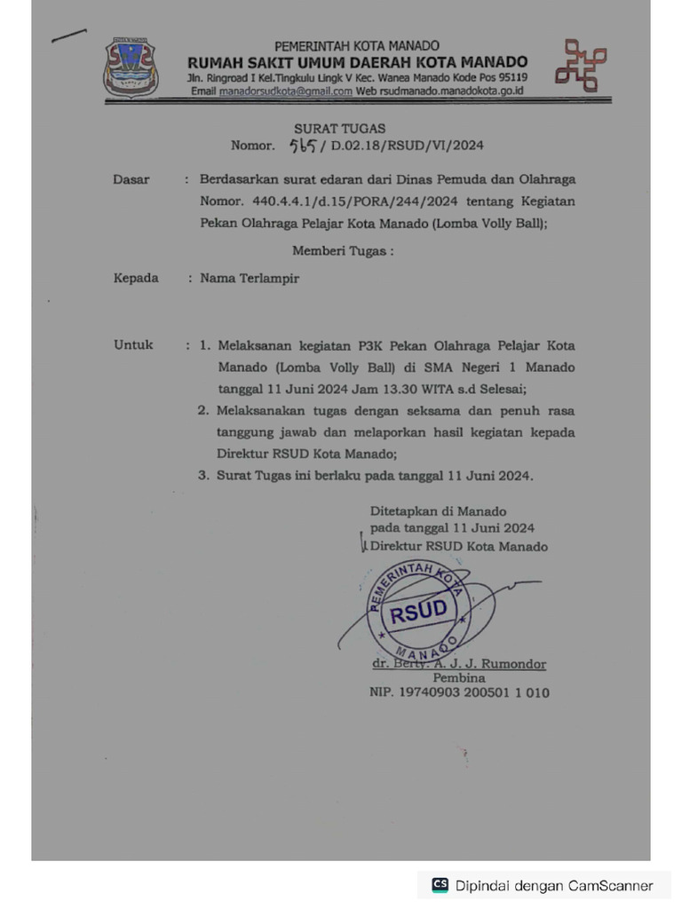 Surat Tugas Di Sma Negeri 1 Manado | PDF
