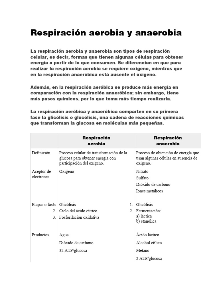 Respiración Aerobia y Anaerobia | PDF | Respiración celular | Glucólisis