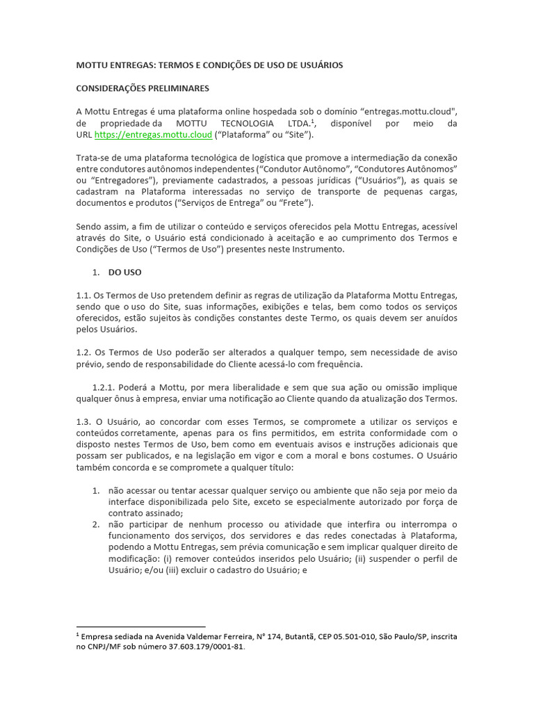 Termos de Uso da Mottu Entregas | PDF | Propriedade intelectual ...