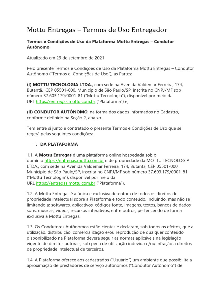Termos de Uso para Condutores Mottu | PDF | Finanças e Administração de ...