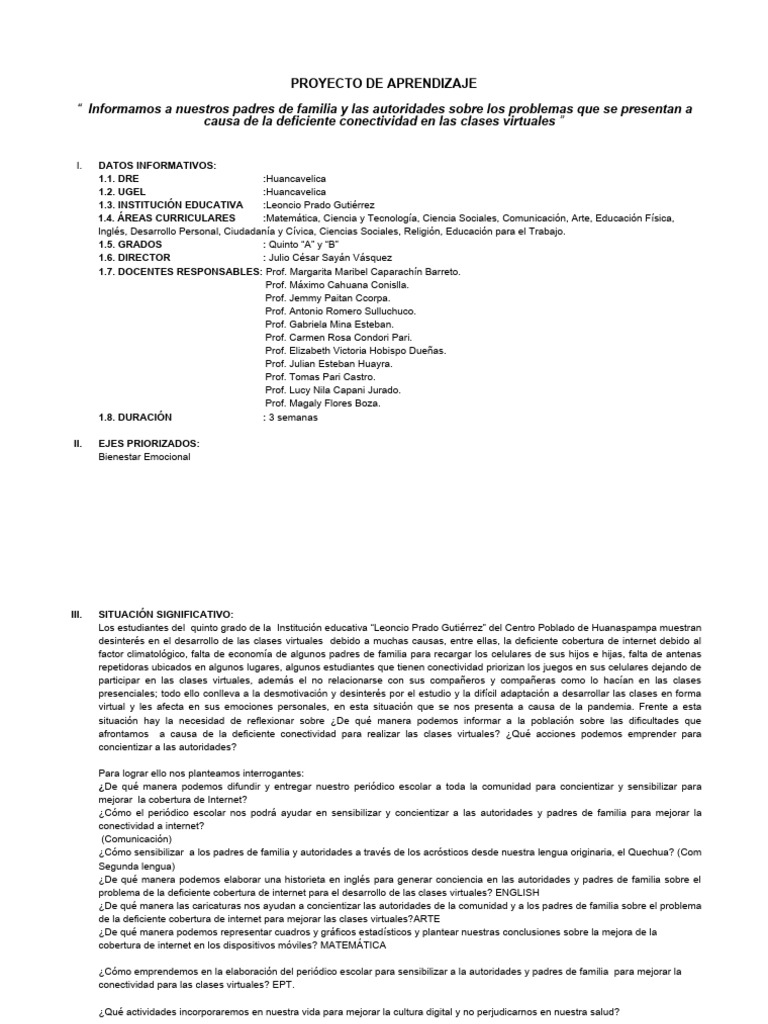 Proyecto de Aprendizaje 01 Quinto | PDF | Aprendizaje | Estadísticas