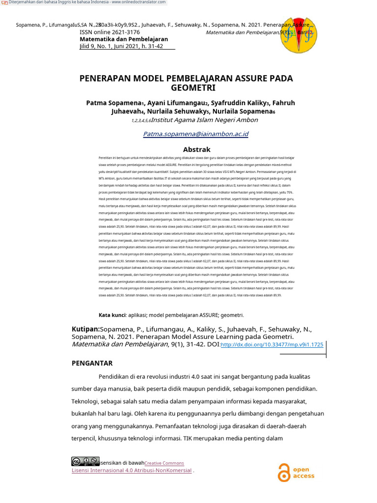 Application Of The Assure Learning Model On En Id Pdf