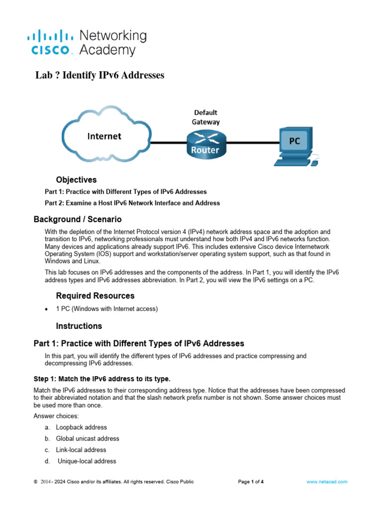12.7.4 Lab - Identify IPv6 Addresses | PDF | I Pv6 | Ip Address