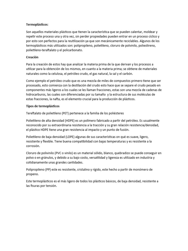 Termoplásticos | PDF | El plastico | Polímeros