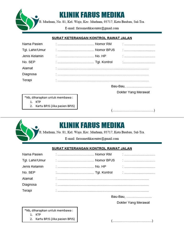 Surat Keterangan Kontrol Rawat Jalan | PDF