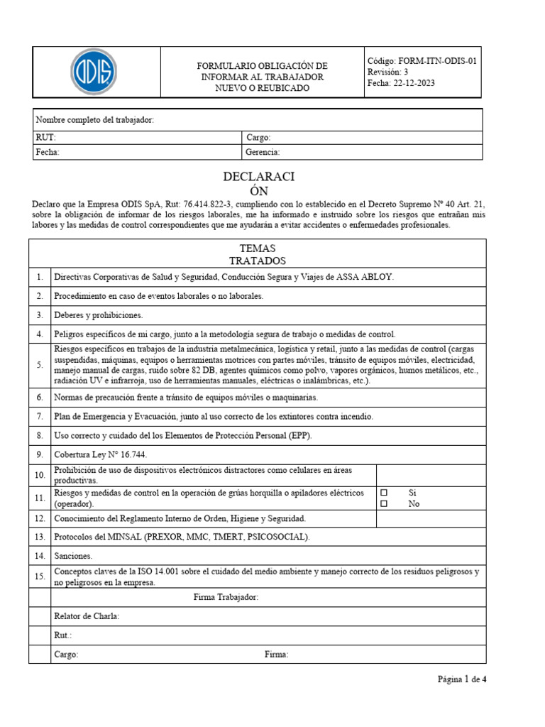 A - Formulario ODI de ODIS REV. 3 | PDF | Negocios | Tecnología