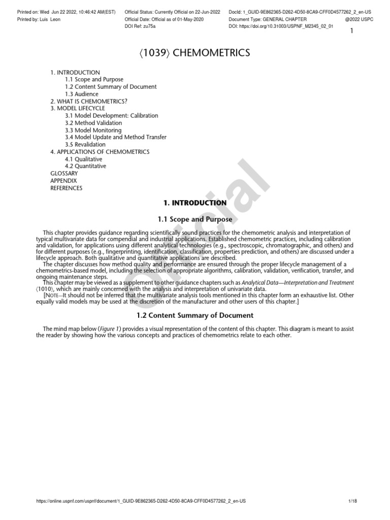 Usp 1039 | Download Free PDF | Cross Validation (Statistics) | Chemometrics
