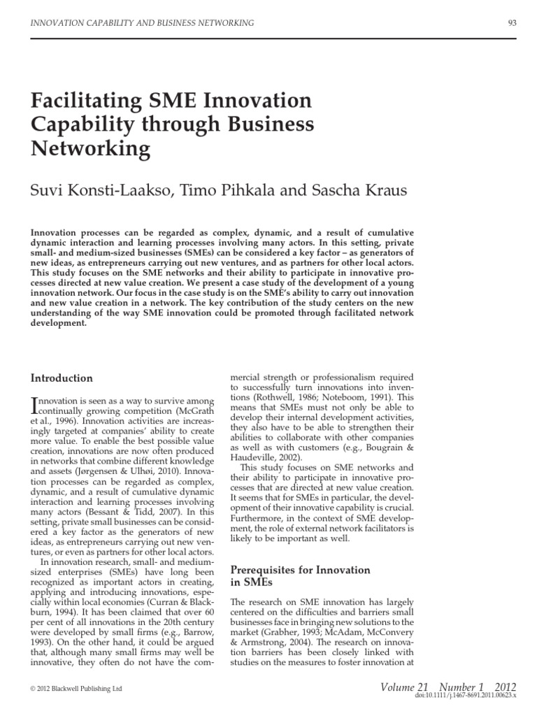 Konsti-Laakso Et Al. 2012 - Facilitating SME Innovation Capability Through Business Networking ...