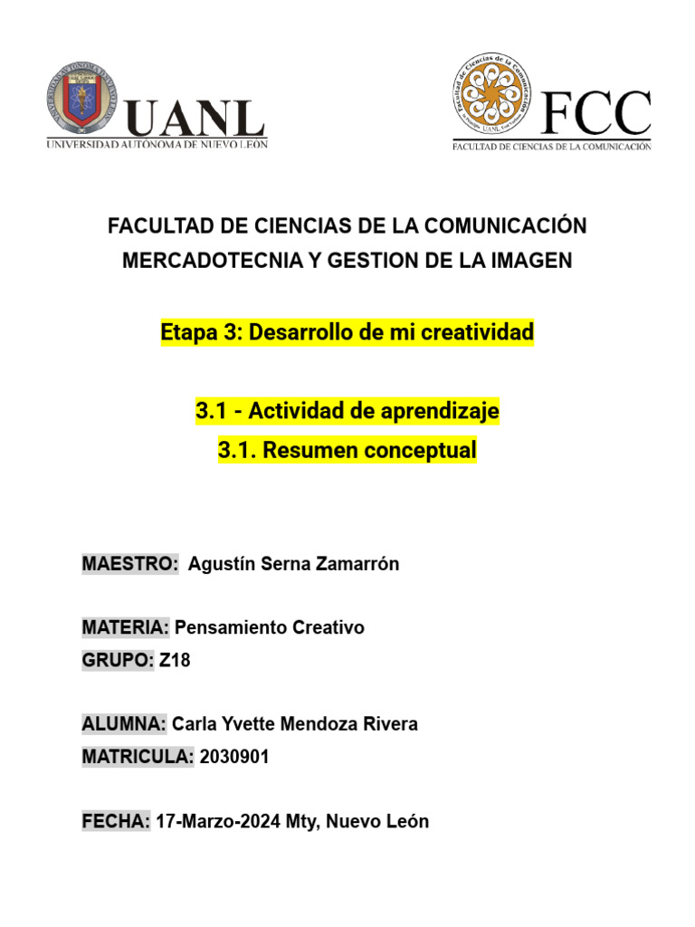 Cymr - Fase 3 - Act 3.1 - PC | PDF | Creatividad | Toma de decisiones