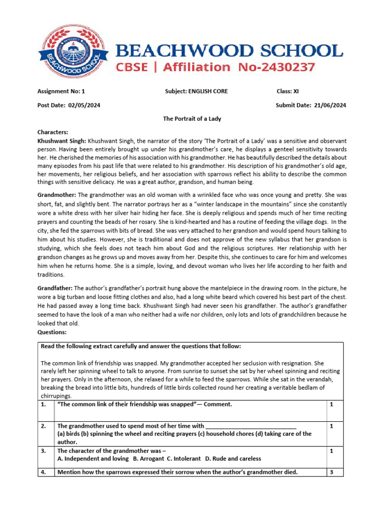 Class 11 Assignment 1-English | PDF