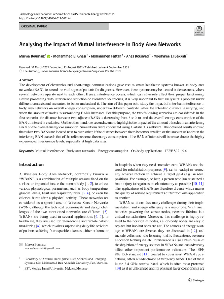 Analysing The Impact of Mutual Interference in Body Area Networks - s40866-021-00114-x | PDF ...