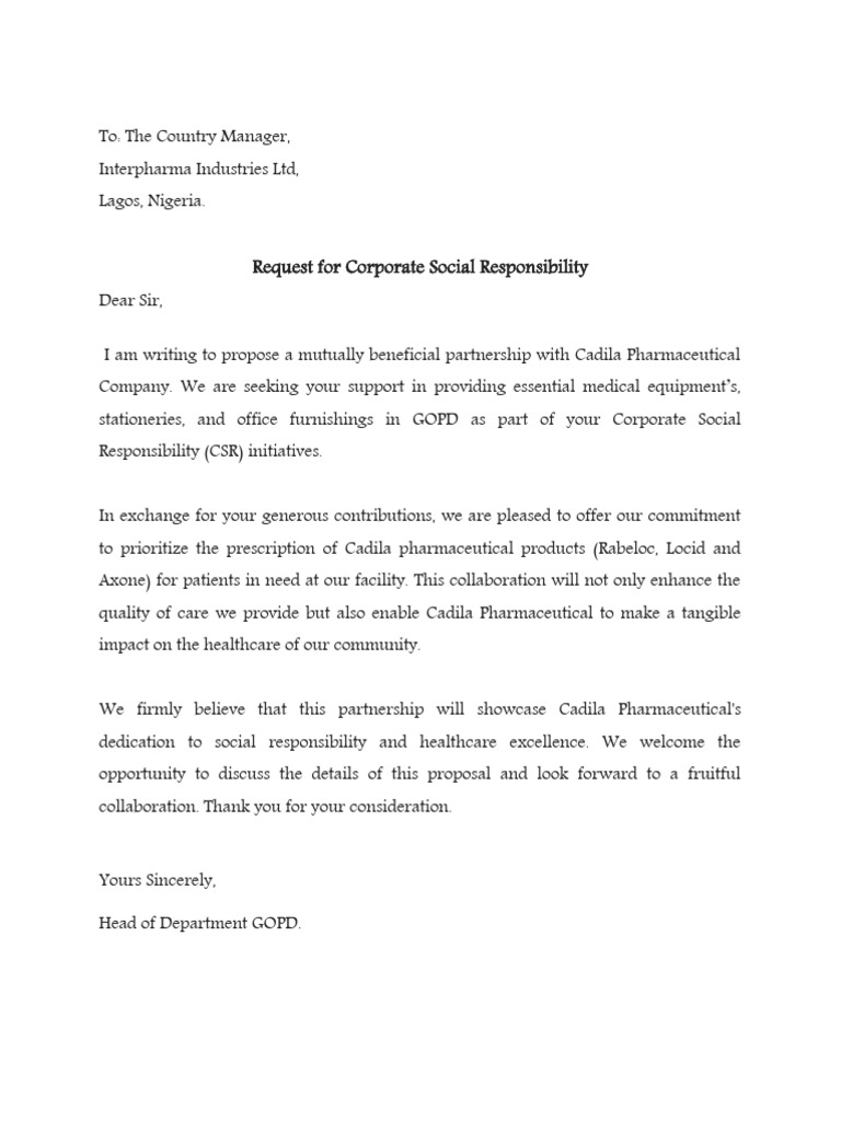 Cadila Pharmaceutical. CSR Letter | PDF | Career & Growth | Business