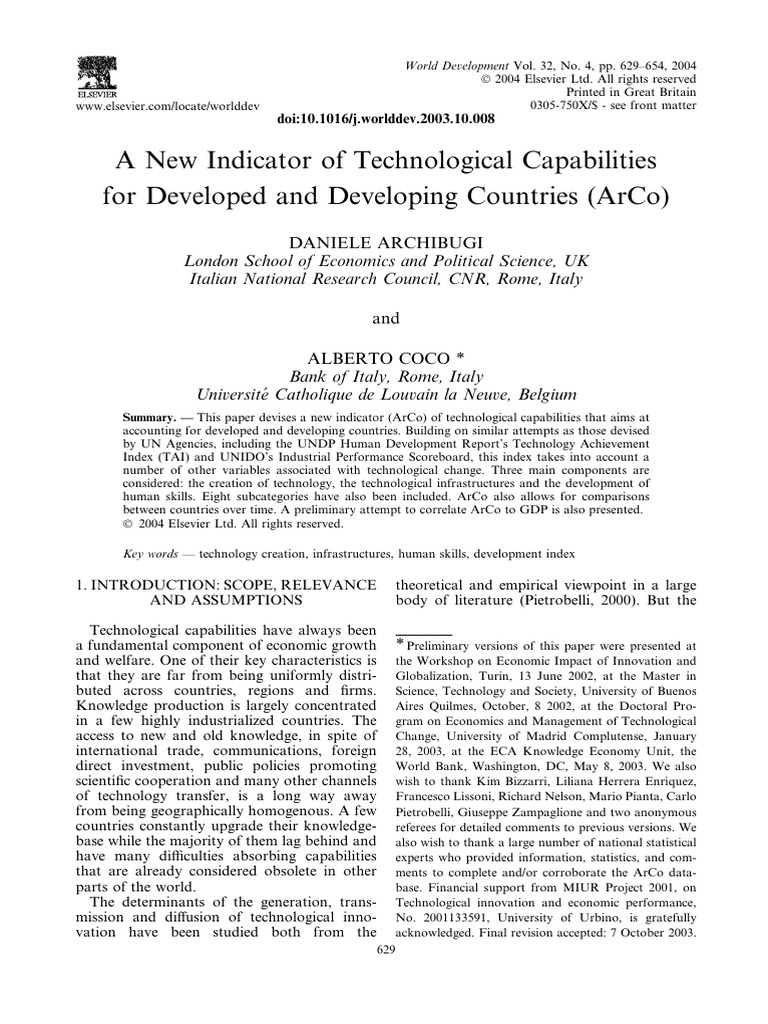 A New Indicator of Technological Capabilities For Developing Countries ...