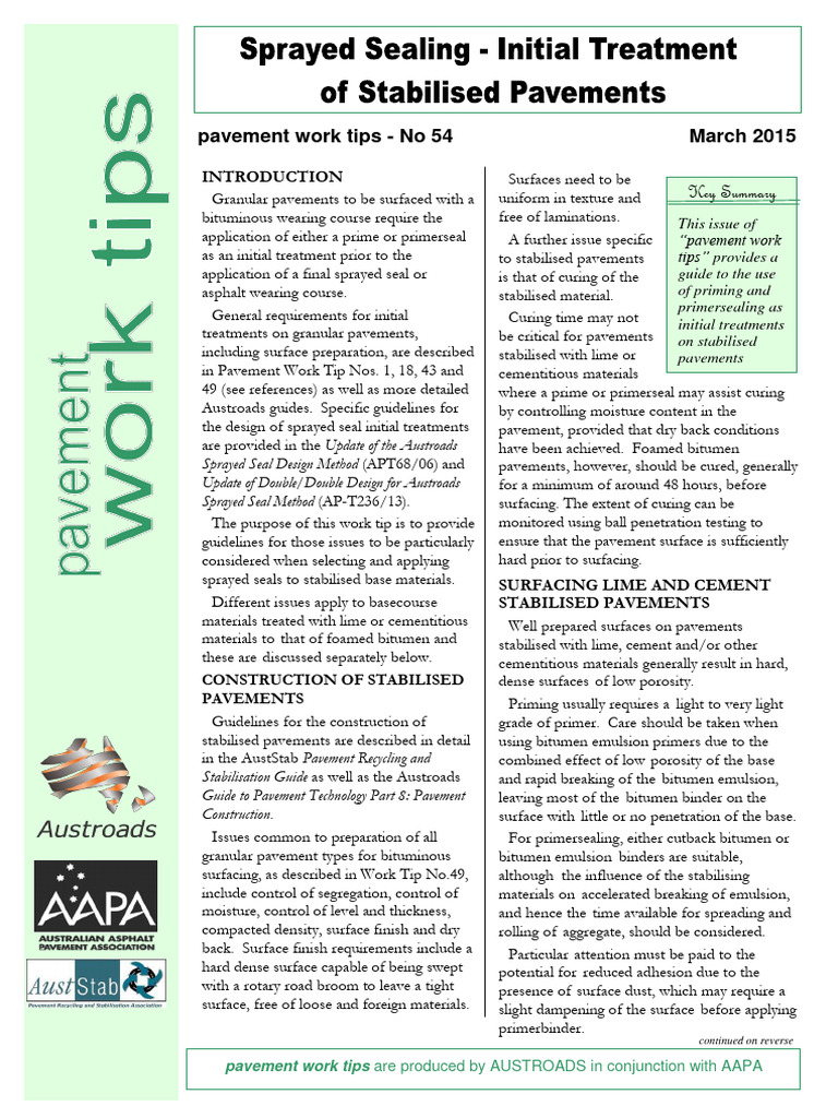 Work Tip 54 - Sprayed_Sealing-Initial_Treatment_of_Stabilised_Pavements ...