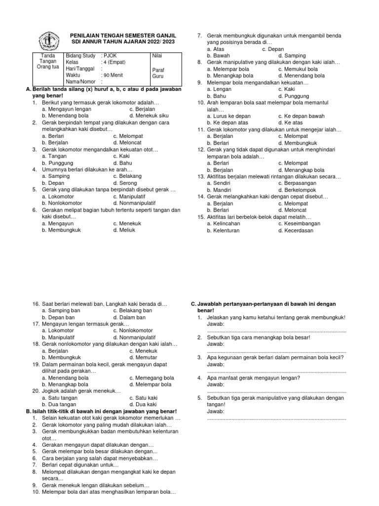 Soal PTS Ganjil Kelas 4 2022-2023 | PDF