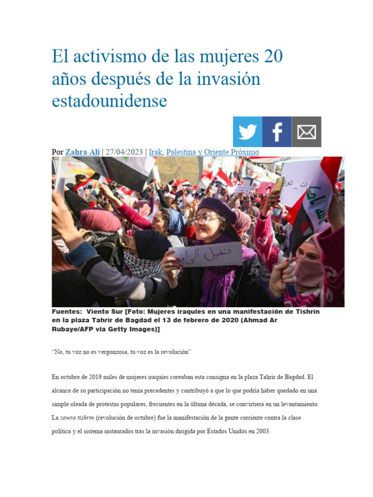 El Activismo de Las Mujeres 20 Años Después de La Invasión ...
