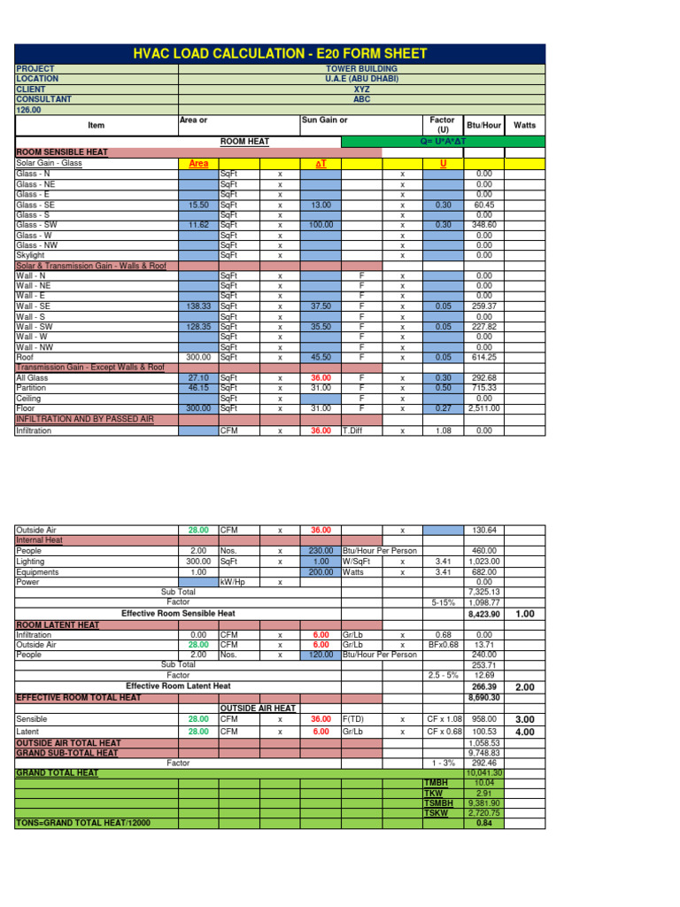 HVAC Load Calculation E20 Form Sheet | PDF | Temperature | Building Technology
