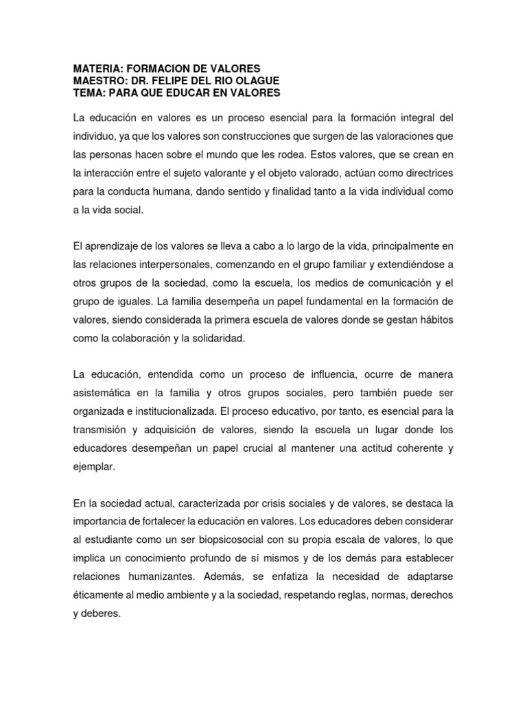 para Que Educar en Valores | PDF | Sociedad | Comportamiento