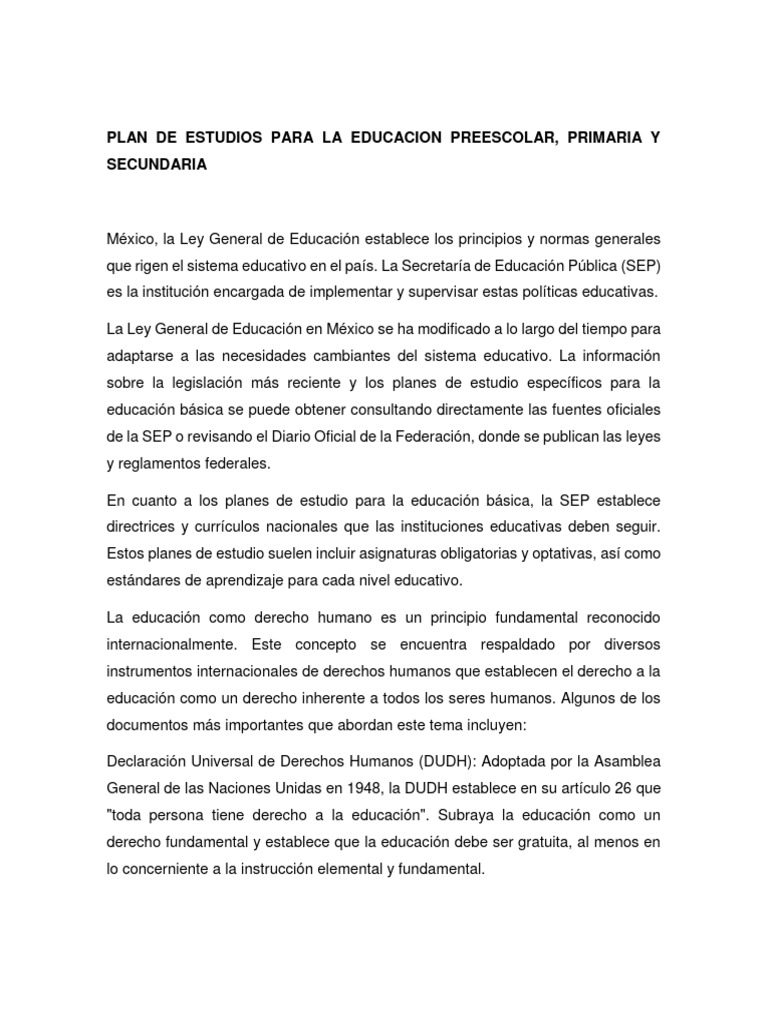 Plan de Estudios para La Educacion Basica Preescolar | PDF | Plan de estudios | Educación de la ...