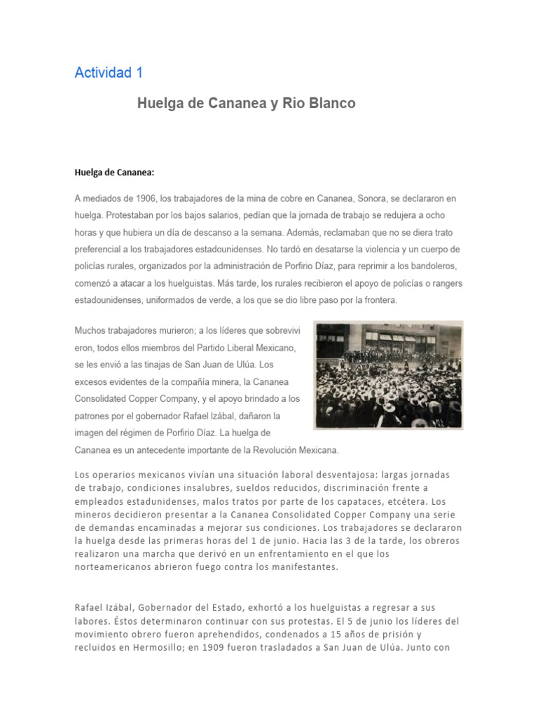 Act. 1 Huelga de Cananea y Río Blanco | PDF | Viajes y turismo